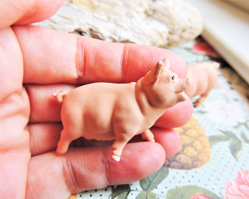 Pig MINIATURE FARM ANIMAL Figurines Figures Pigs Piglet Plastic Fairy ...