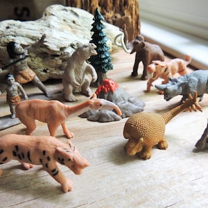MINIATURE PREHISTORIC LIFE Figure Set Caveman Volcano Mammoth Sloth ...