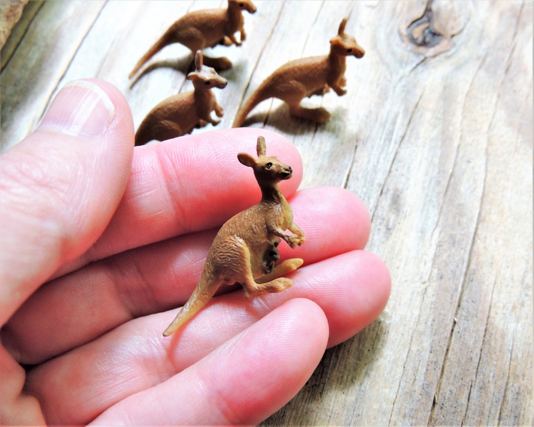 MINIATURE KANGAROO W/baby Tiny Soft Animals Figurines Figures Dollhouse ...