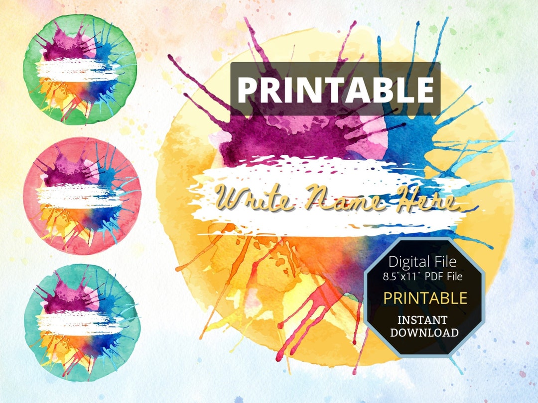 Watercolor Paint Splatter PRINTABLE PDF RA Door Decs Student Desk Name ...