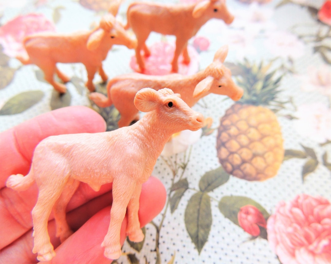 MINIATURE COW CALF Farm Animal Figure Plastic Figurines Fairy Garden ...