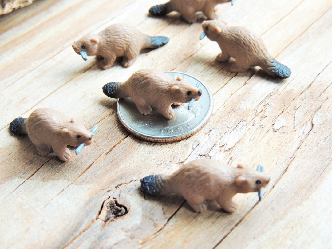 Set of MINIATURE BEAVERS Animal Figurine Figure Mini Terrarium Fairy ...
