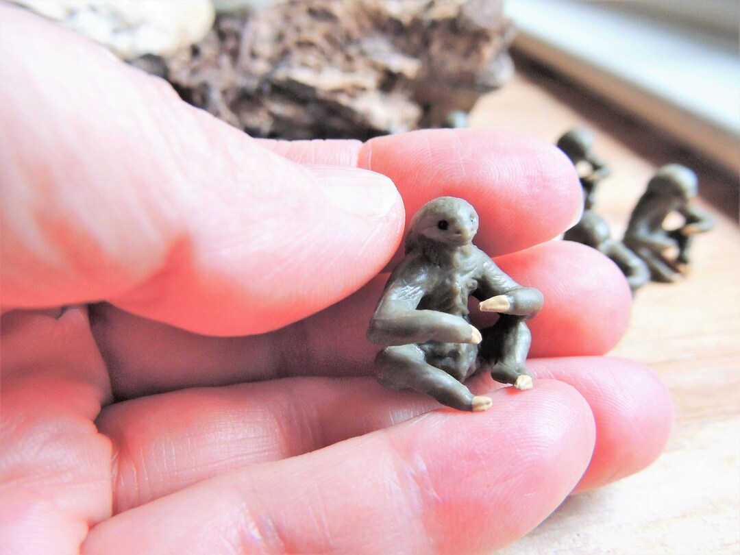 Set of SLOTH MINIATURES Tiny Animal Figurine Figures Dollhouse ...