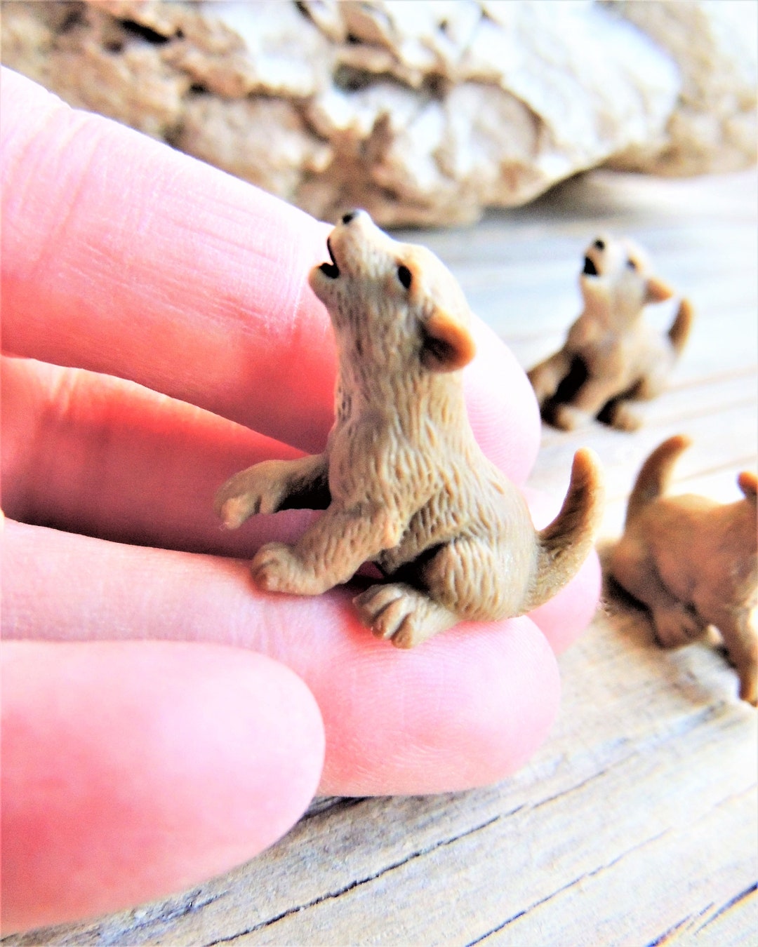 MINIATURE Wolf Pup Wolves Animal Mini Figures Figurines Dollhouse ...