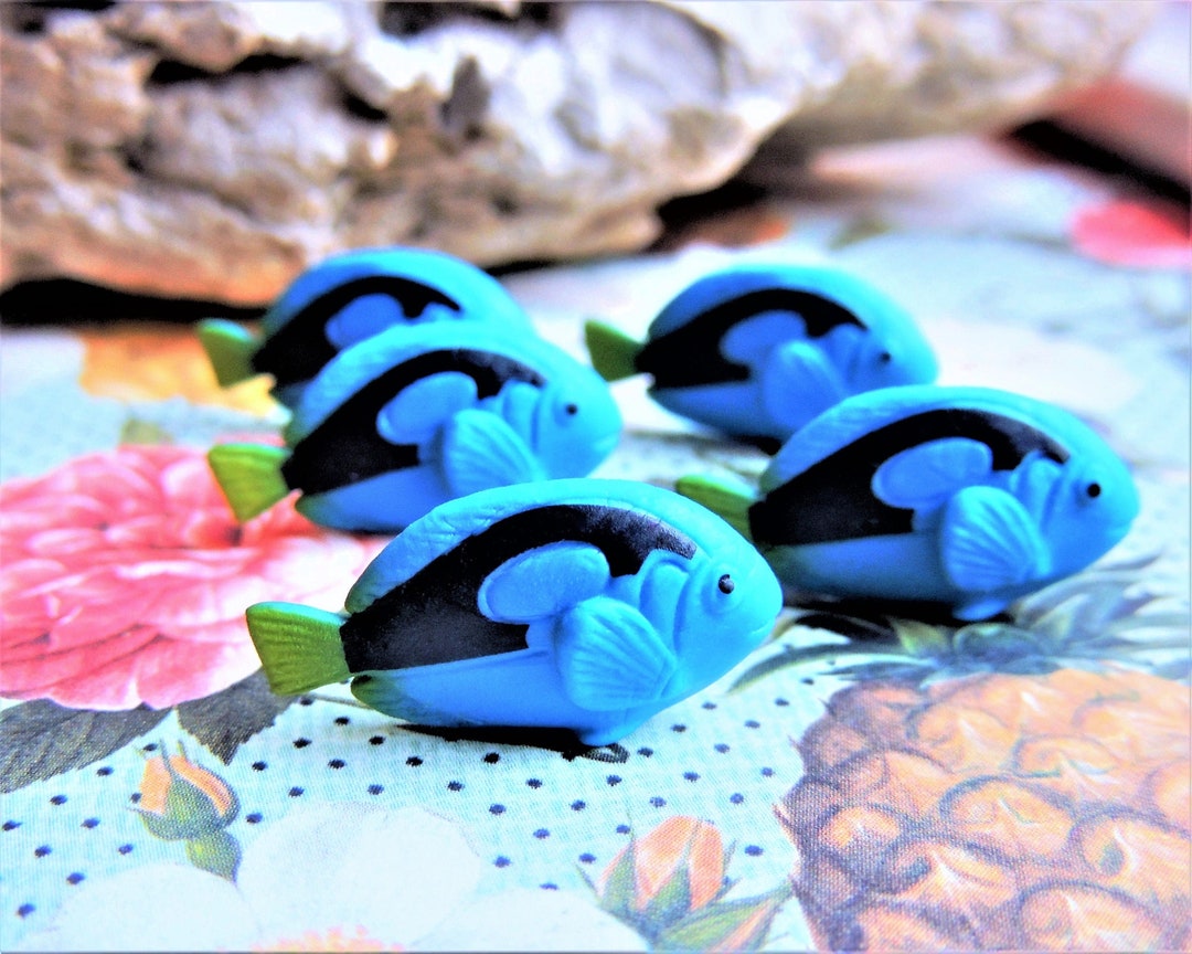 Set of MINIATURE FISH Blue Tangs Figures Figurines Ocean Animals Fairy ...