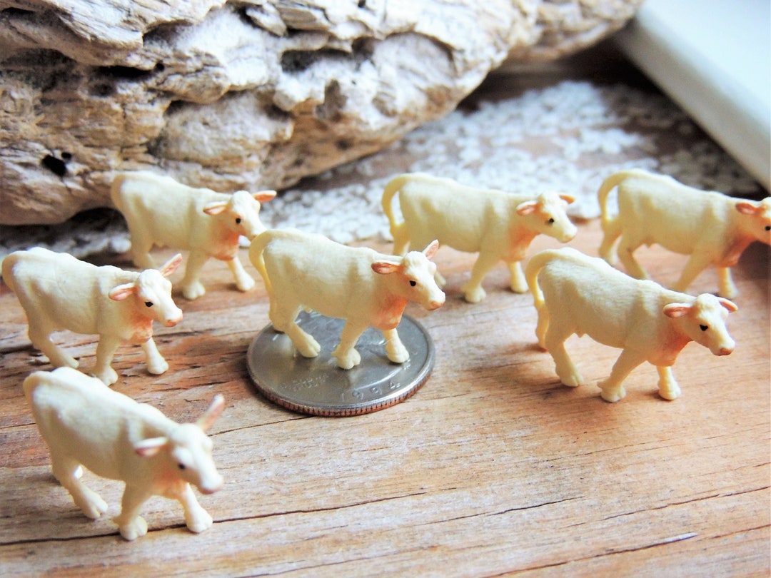 WHITE COW MINIATURE Farm Animal Figures Figurine for Dollhouse Dolls ...