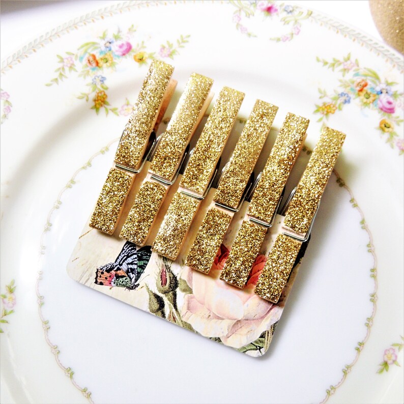Gold CLOTHESPINS Clothes Pin Glitter Decorative Magnets Push Pin ...
