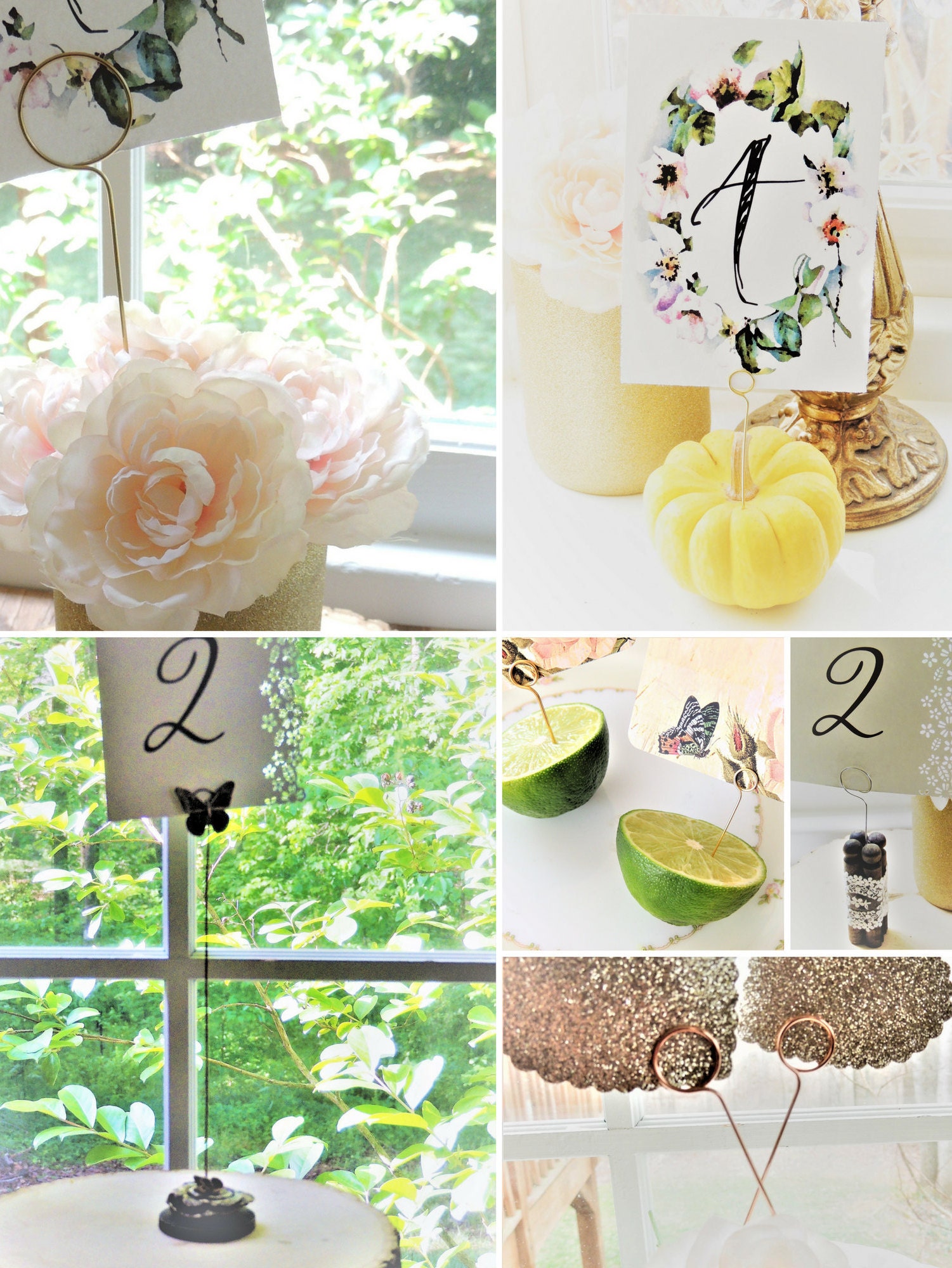 WIRE TABLE Shepherds Hook Crook Tall Place Card Holders Sticks Stems ...