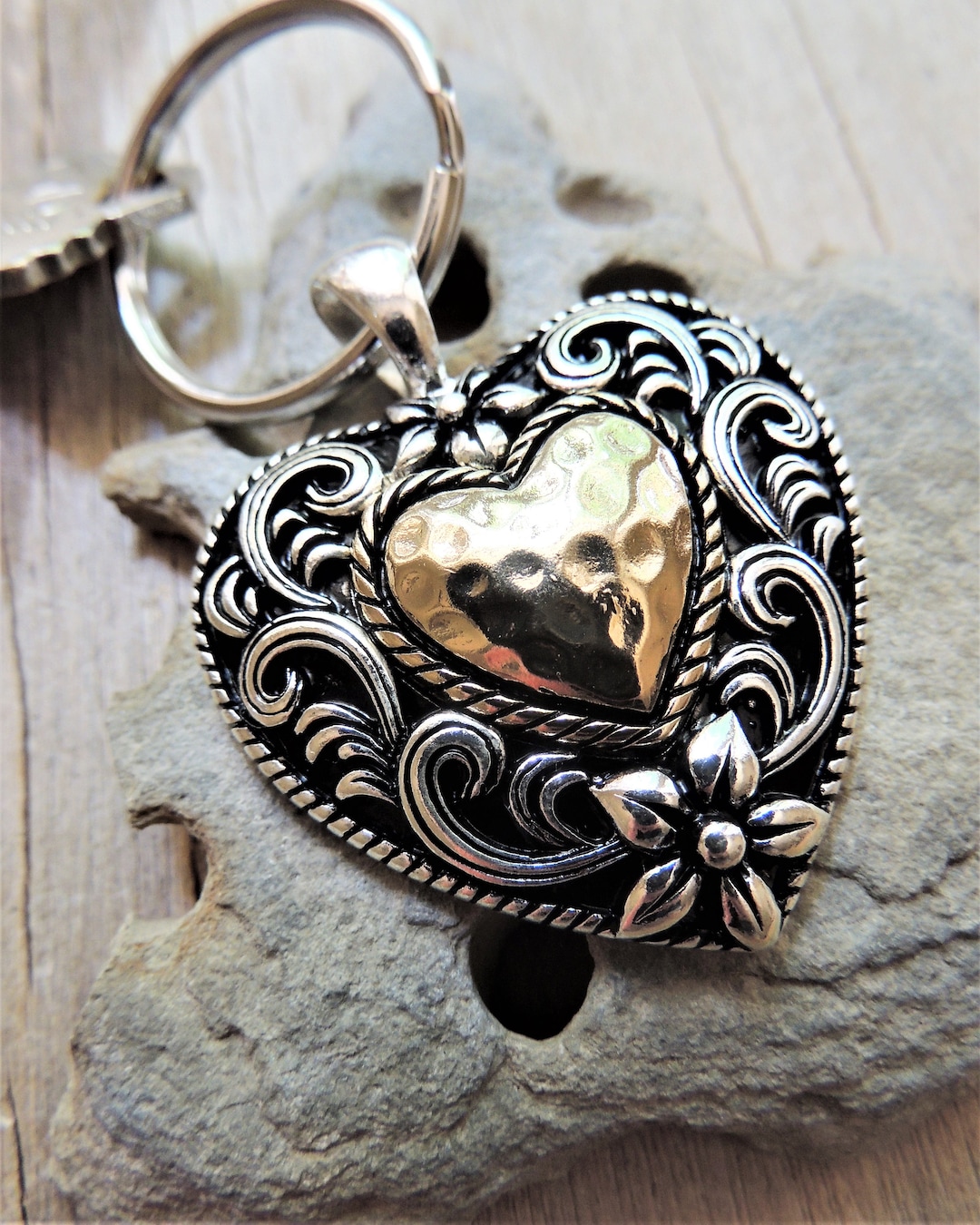 HEART KEYCHAIN Key Chain for Women Southwestern Ornate Key Ring Key Fob ...