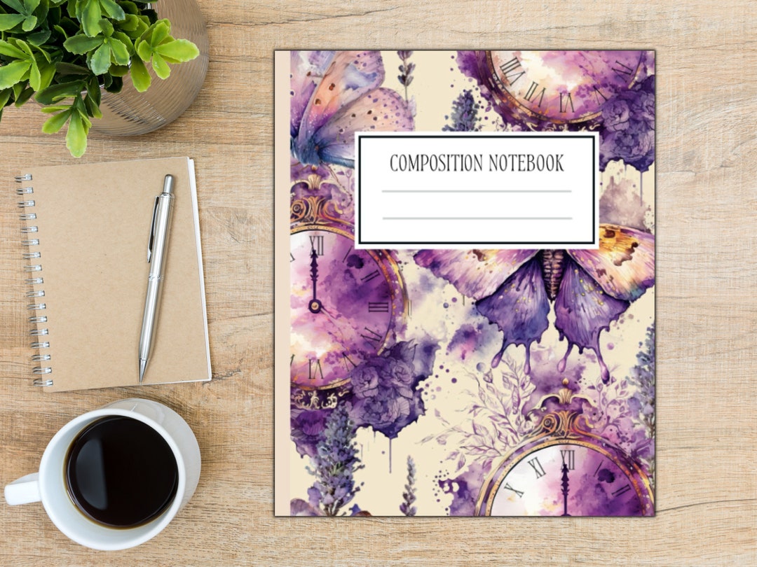 COMPOSITION NOTEBOOK: Purple Watercolor Butterfly Animal Aesthetic ...