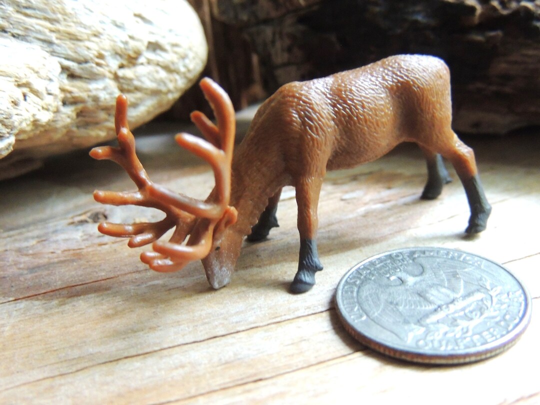 MINIATURE RED DEER Stag Animal Figure Figurine Dollhouse Fairy Garden ...