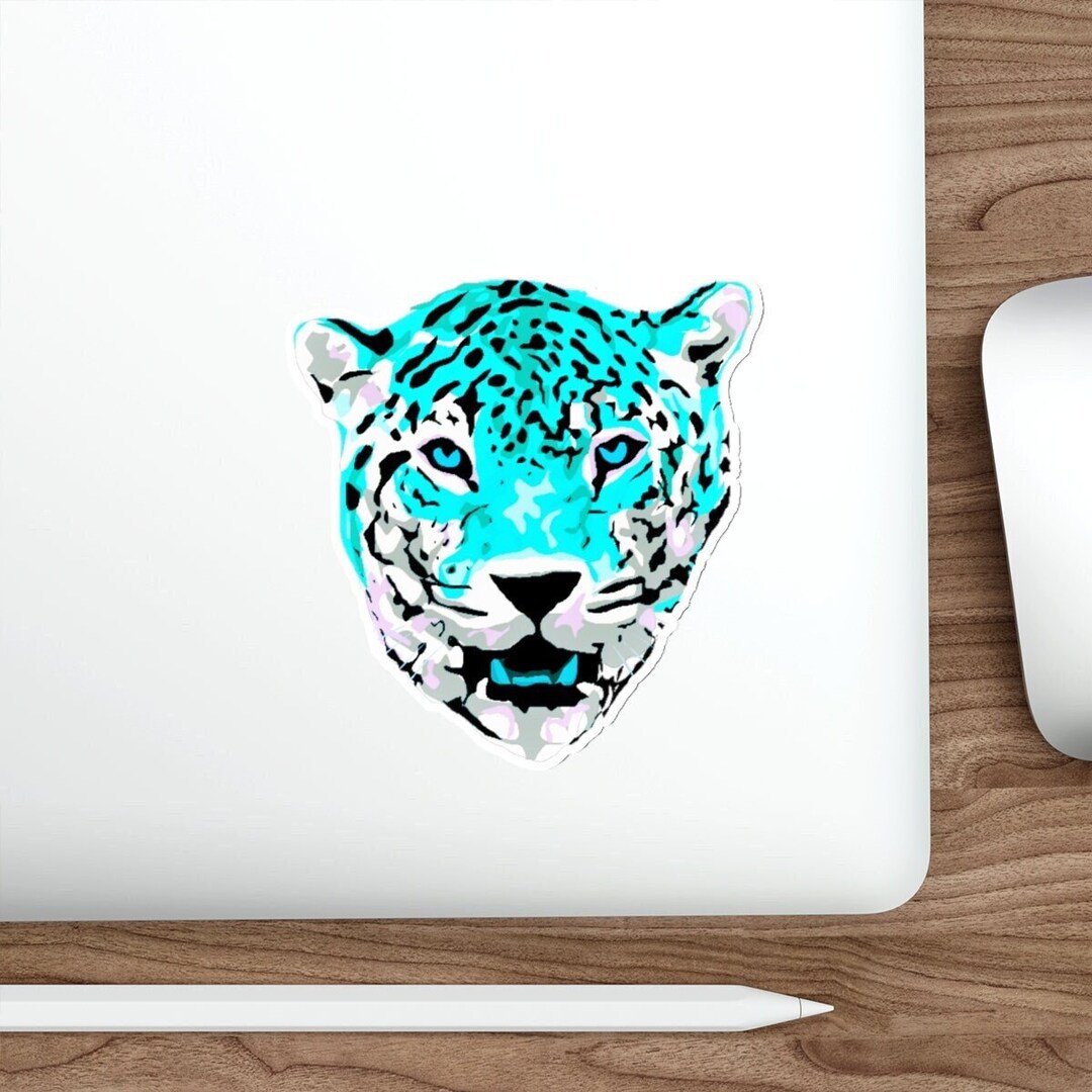 CHEETAH STICKER: Turquoise Cheetah Face Stickers, Floral for Water ...