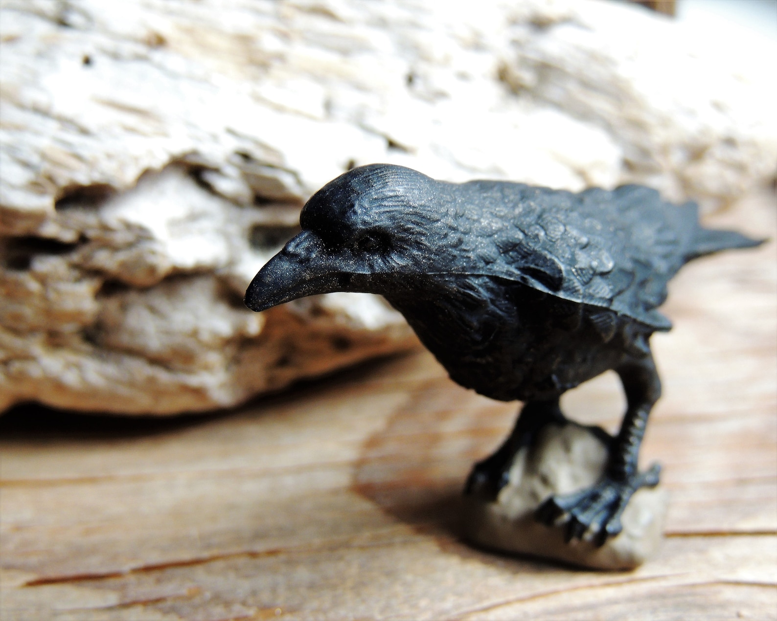Large MINIATURE RAVEN Bird Crow Animals Figure Figurine Dollhouse Fairy ...