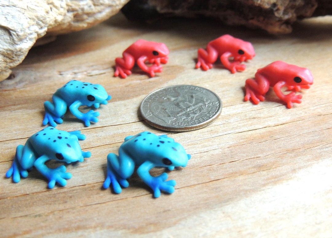 Tiny FROG MINIATURES Red Blue Figures Figurines Dollhouse Fairy Garden ...
