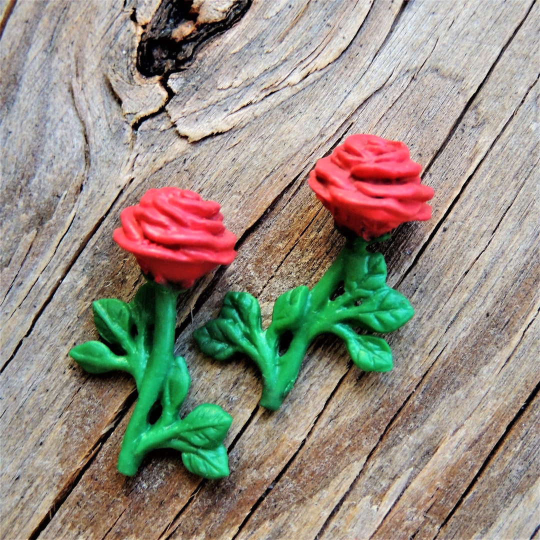Mini Flower MINIATURE Red ROSE Stem Fairy Garden Dollhouse Diorama ...