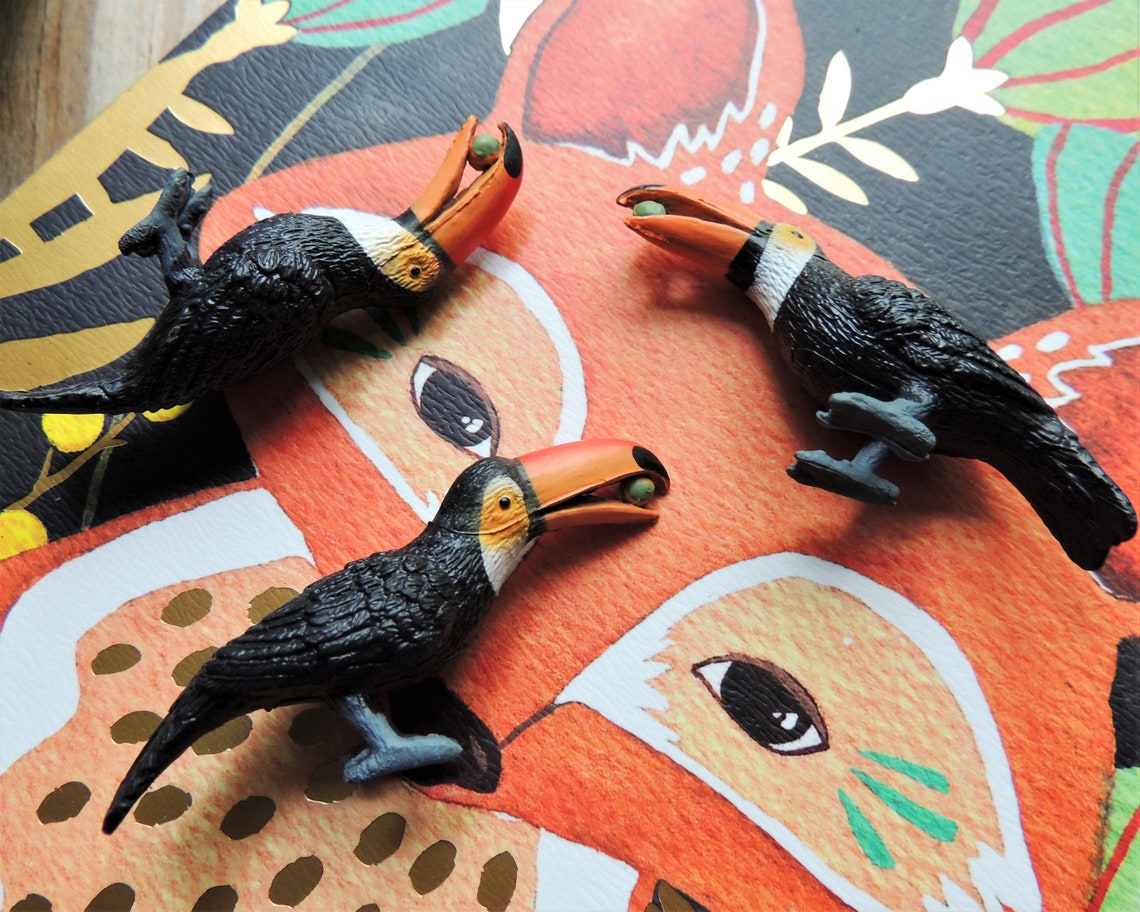 TOUCAN MINIATURE ANIMALS Bird Plastic Animal Figure Figurines Dollhouse ...