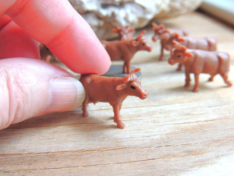MINIATURE COW Farm Animals Brown Cow Bull Figures Figurine Dollhouse ...
