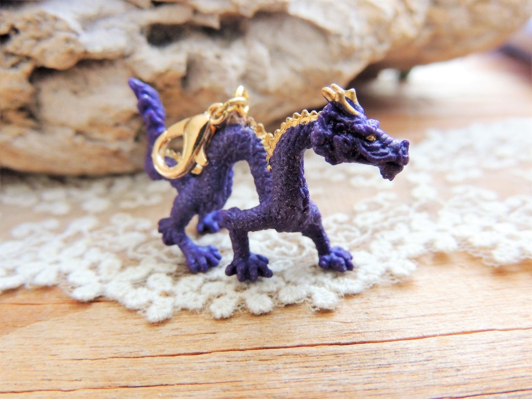 CLIP ON CHARMS Purple and Gold Chinese Dragon Charm Tiny Charms for ...
