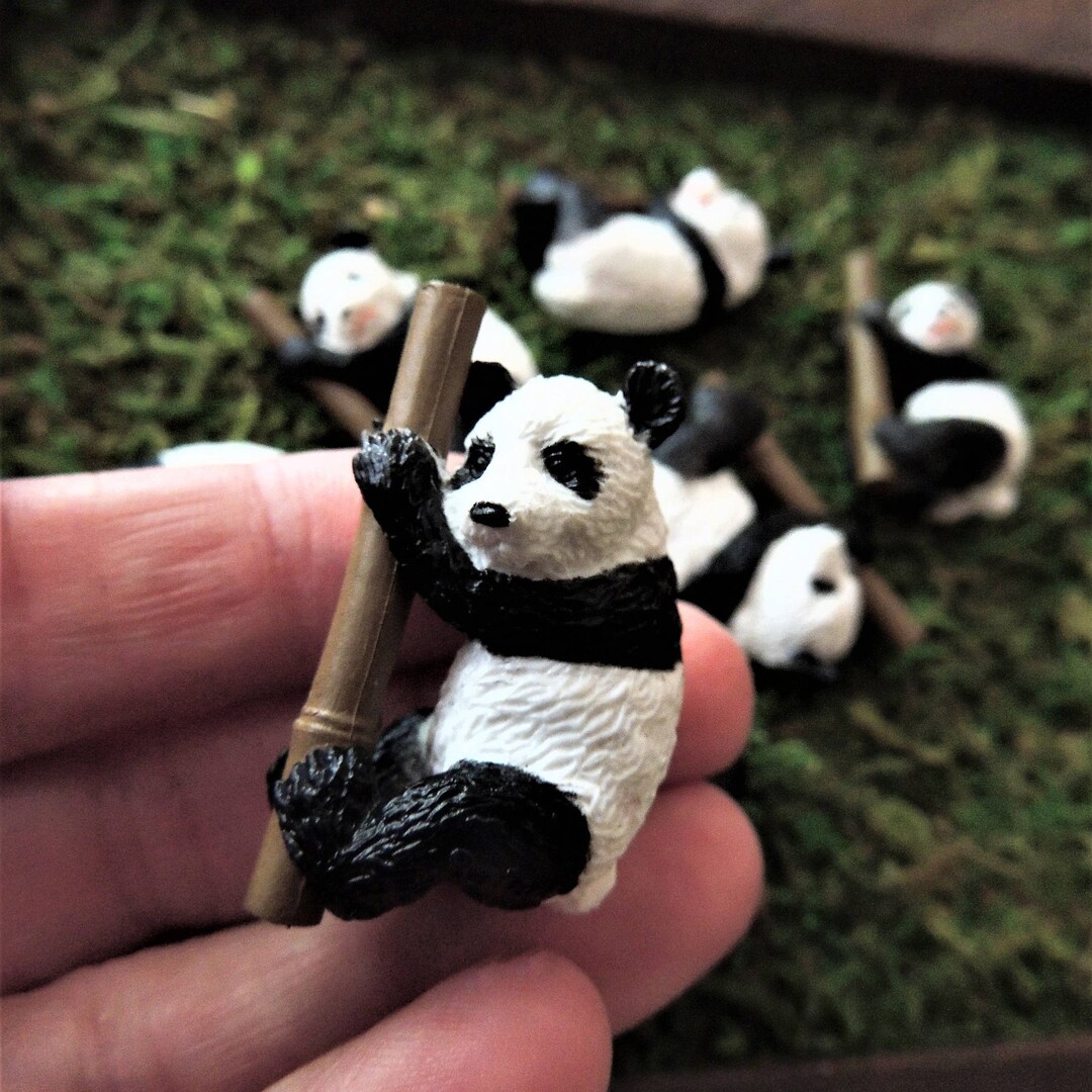 MINIATURE BABY PANDA Bamboo Animal Figures Figurines Dollhouse Fairy ...