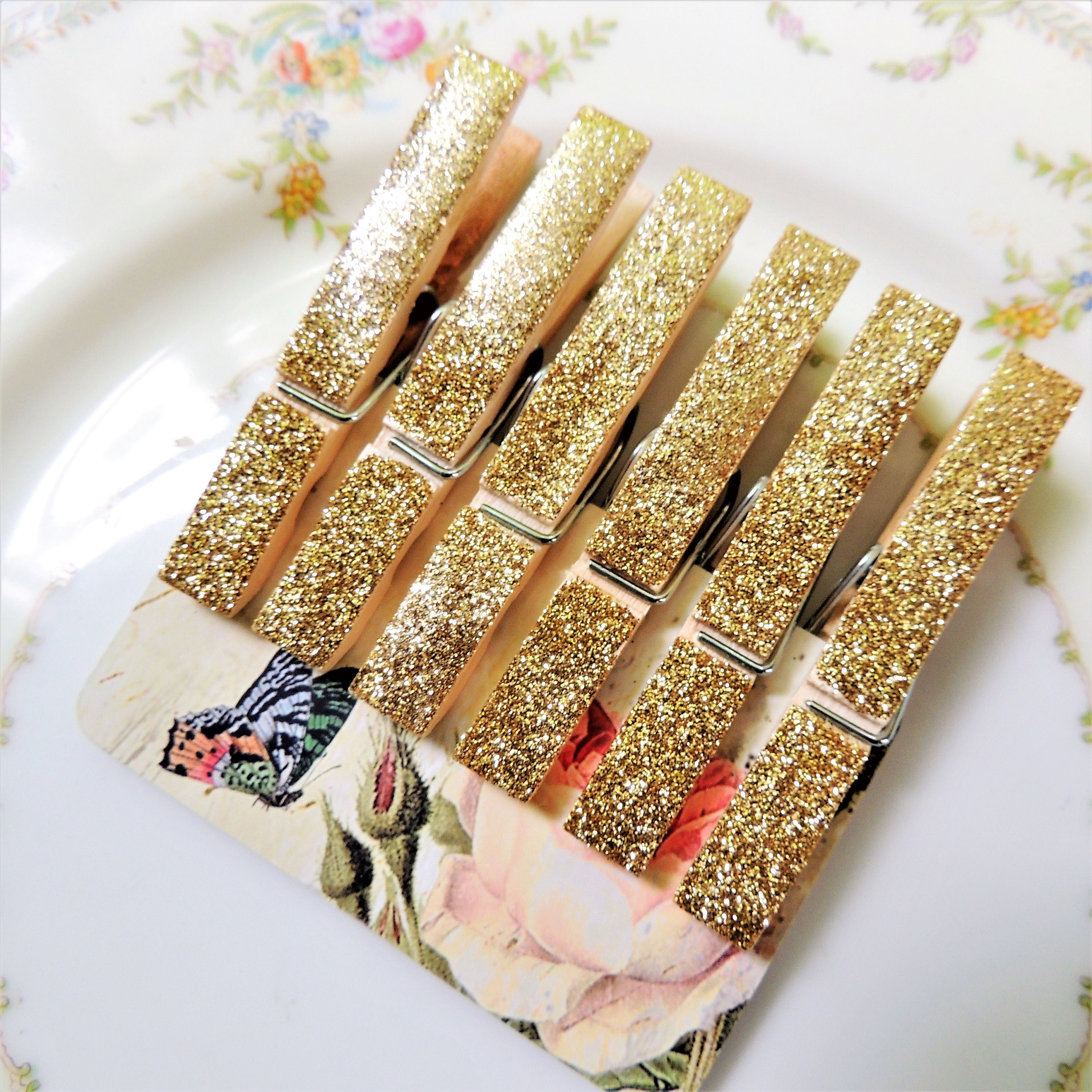 Gold CLOTHESPINS Clothes Pin Glitter Decorative Magnets Push Pin ...