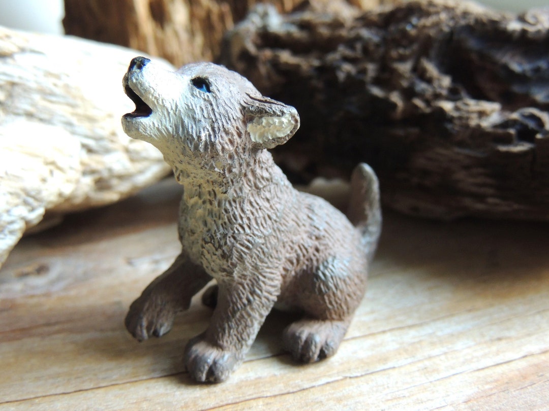 Large MINIATURE WOLF PUP Cub Animals Figure Figurine Dollhouse Fairy ...