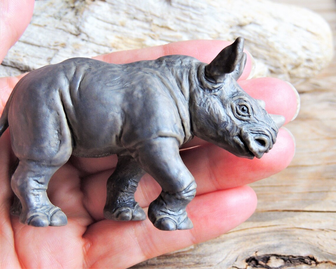 Large MINIATURE BABY RHINO Animals Figure Figurine Dollhouse Fairy ...