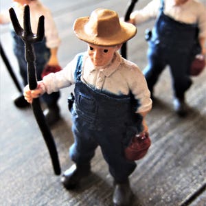 MINIATURE FARMER With Pitchfork Person Plastic Figures Figurines Fairy ...