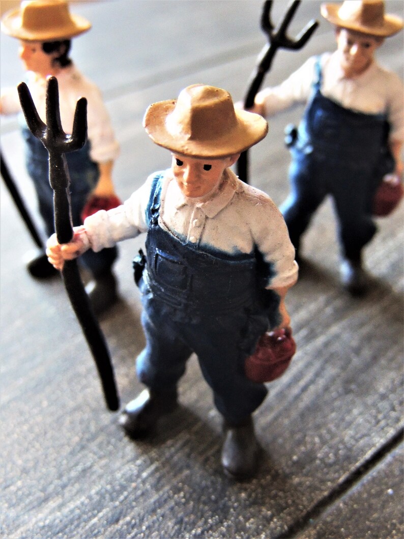 MINIATURE FARMER With Pitchfork Person Plastic Figures Figurines Fairy ...