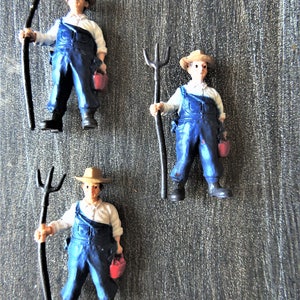 MINIATURE FARMER With Pitchfork Person Plastic Figures Figurines Fairy ...