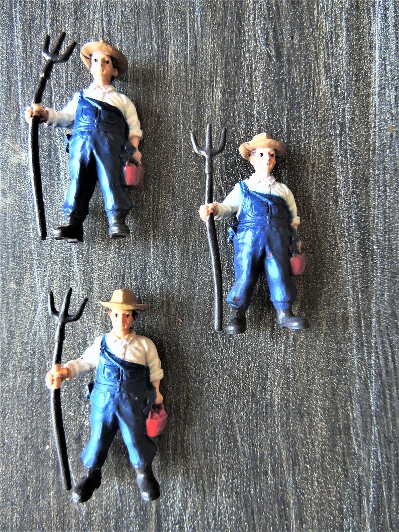MINIATURE FARMER With Pitchfork Person Plastic Figures Figurines Fairy ...