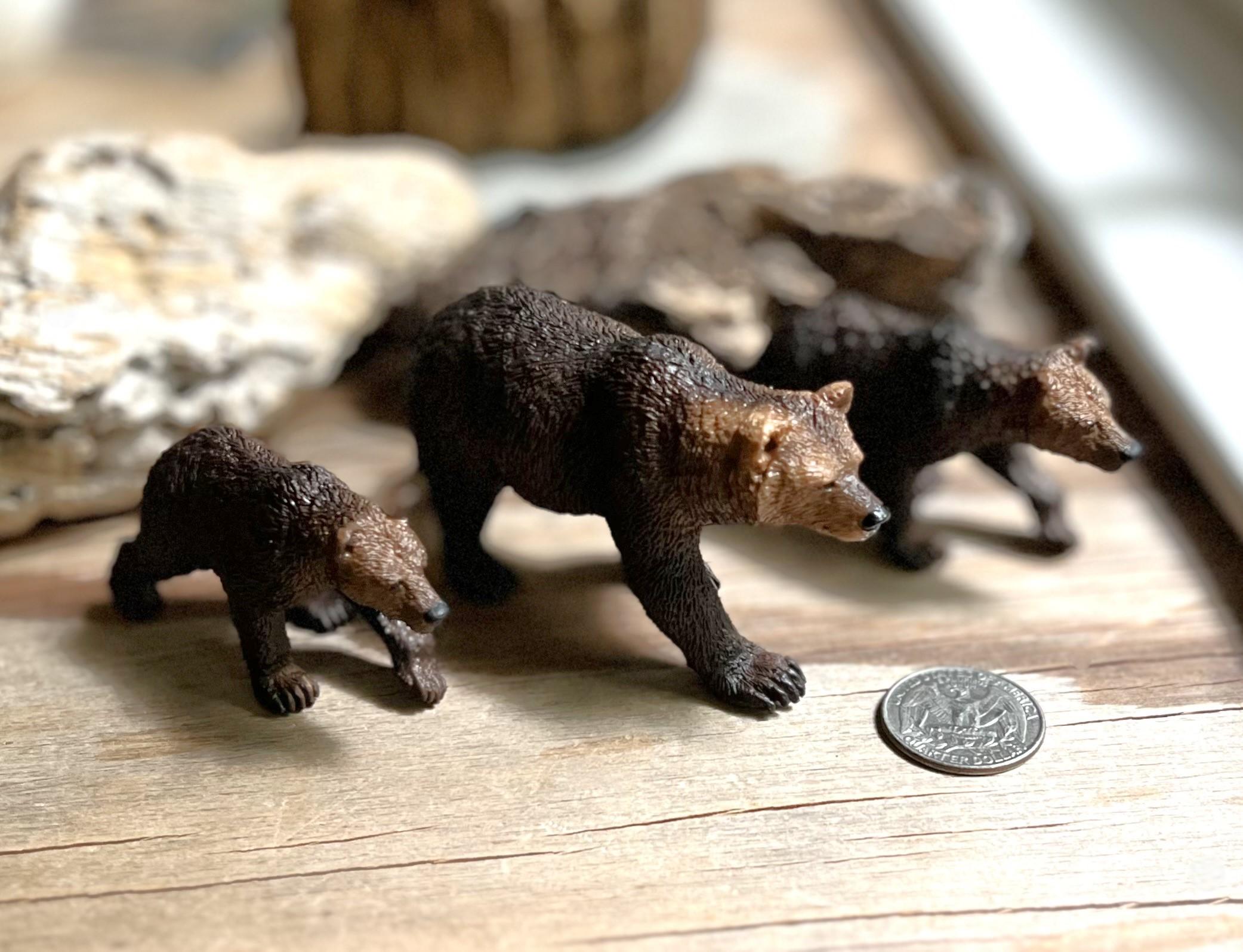 MAMA GRIZZLY BEAR & Cub Plastic Animal Figurine Figure Realistic Large ...