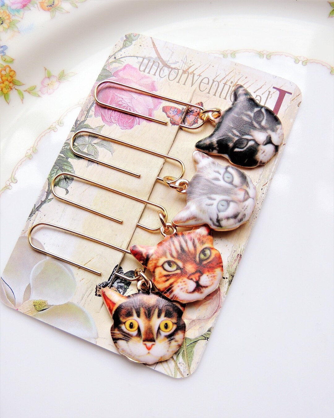 CAT PAPER CLIPS Planner Cat Face Bookmark Clips Paperclips Cute Paper ...