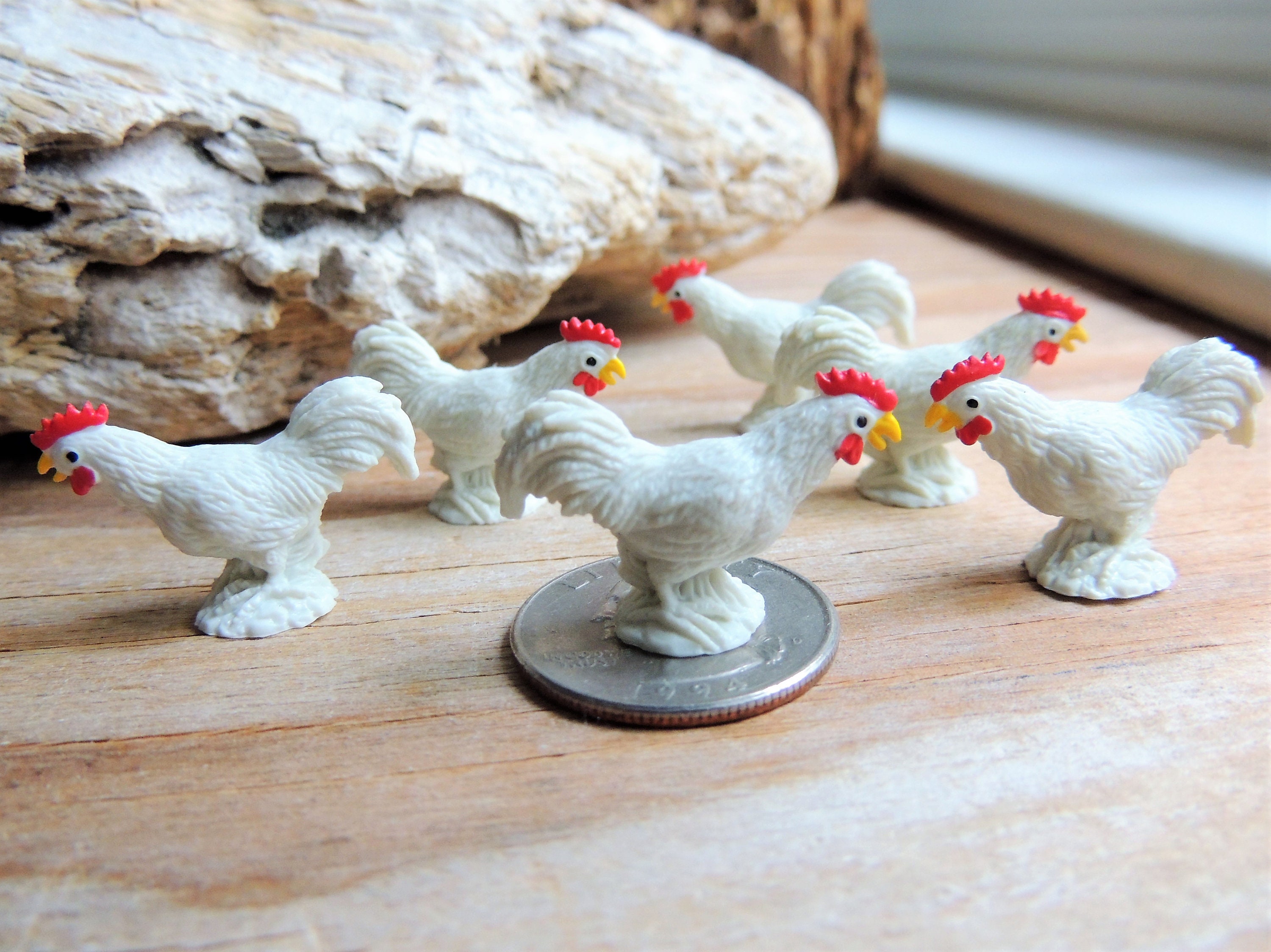 Tiny ROOSTER MINIATURE Farm Animals Figures Figurine Fairy Garden ...