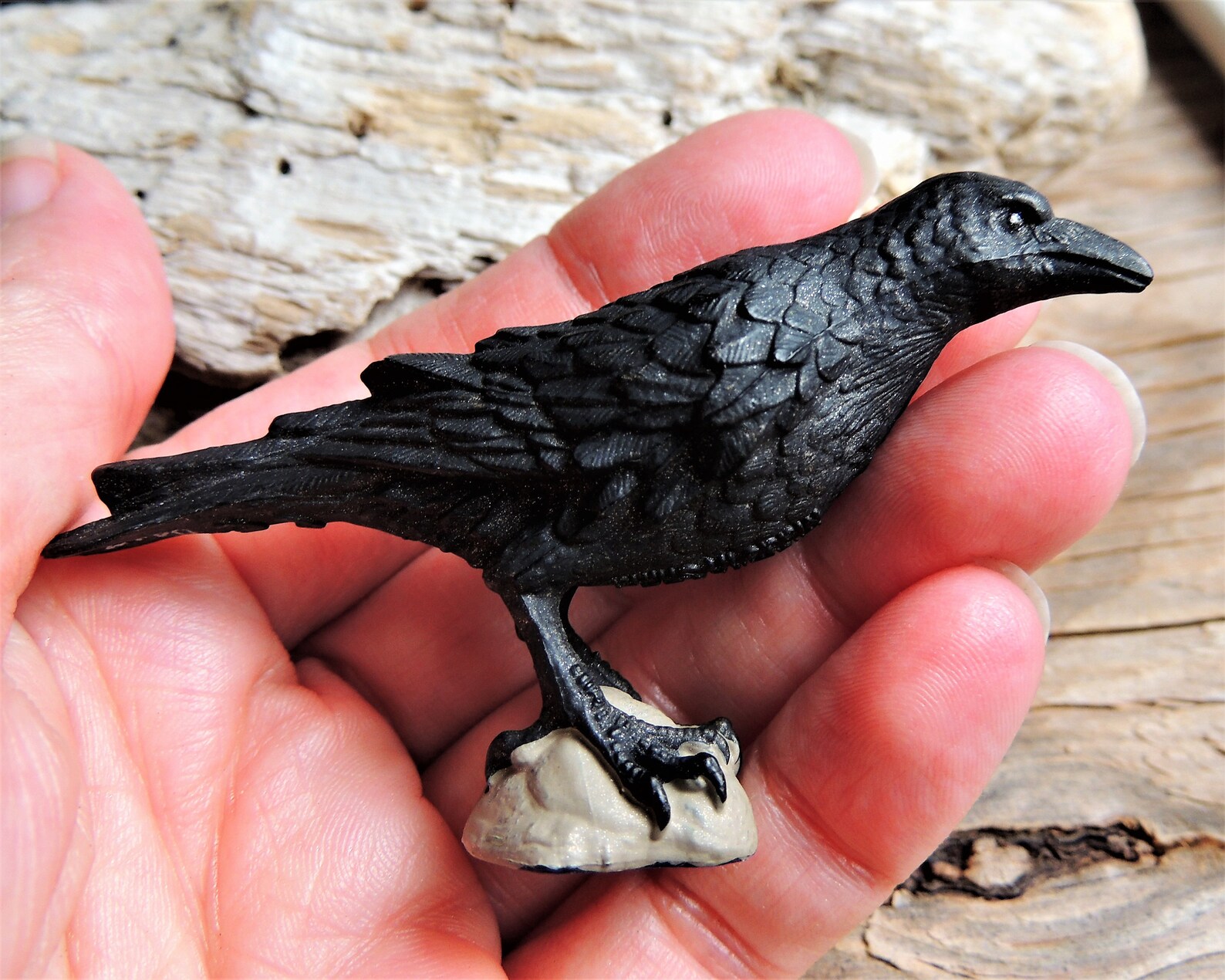 Large MINIATURE RAVEN Bird Crow Animals Figure Figurine Dollhouse Fairy ...