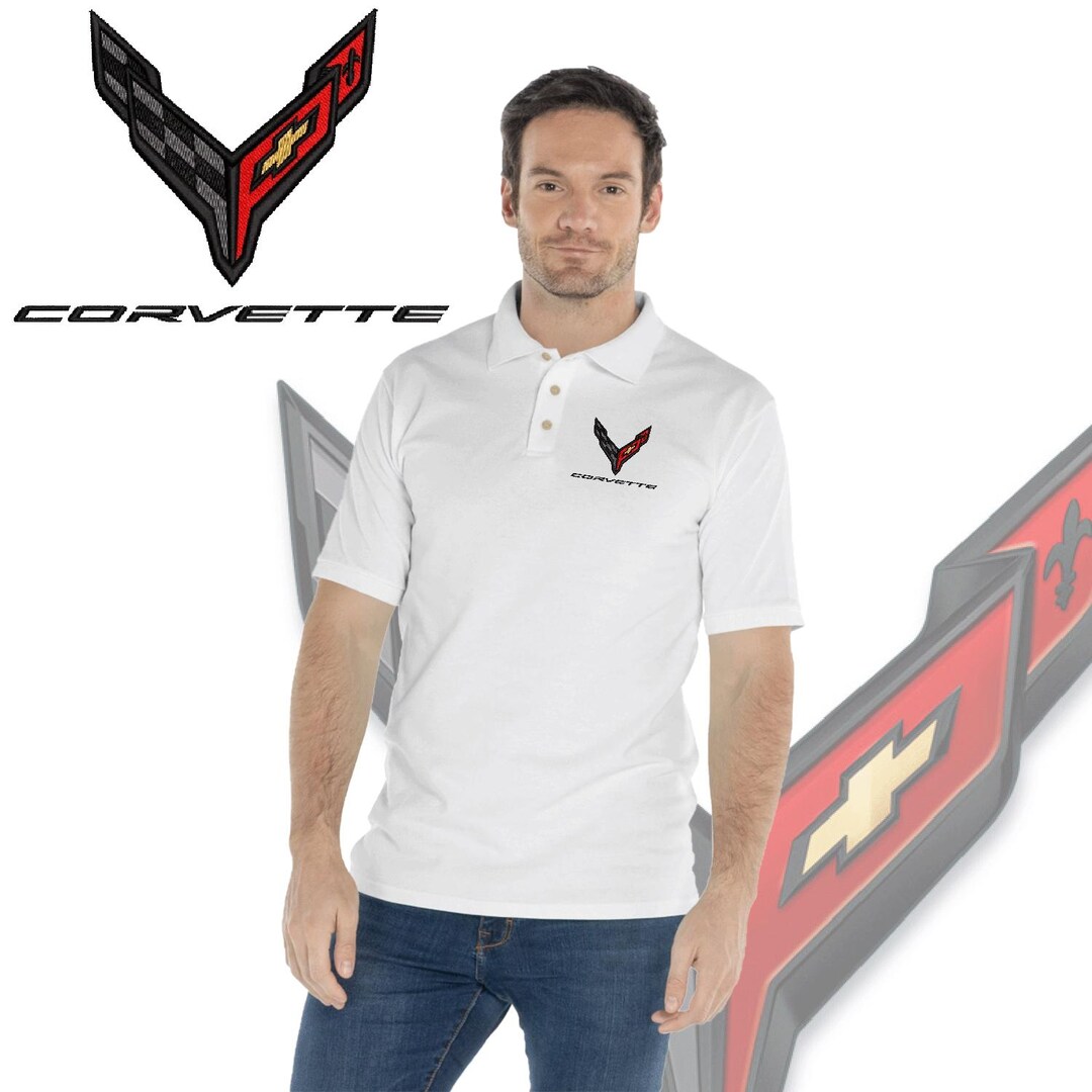 Polo Shirt Corvette C8 Logo Short Sleeve Fitted Slim Fit Cotton ...