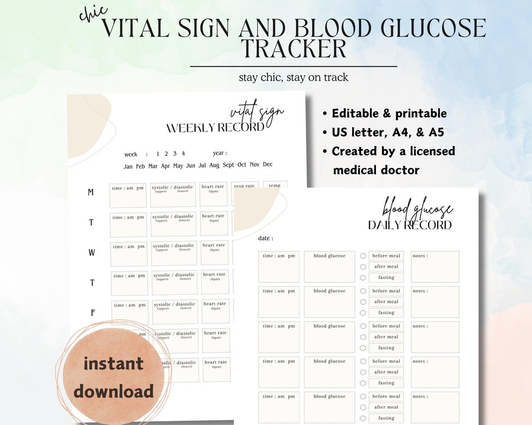 Blood Sugar Tracker, Daily Vitals Chart, Diabetes Tracker, Blood ...