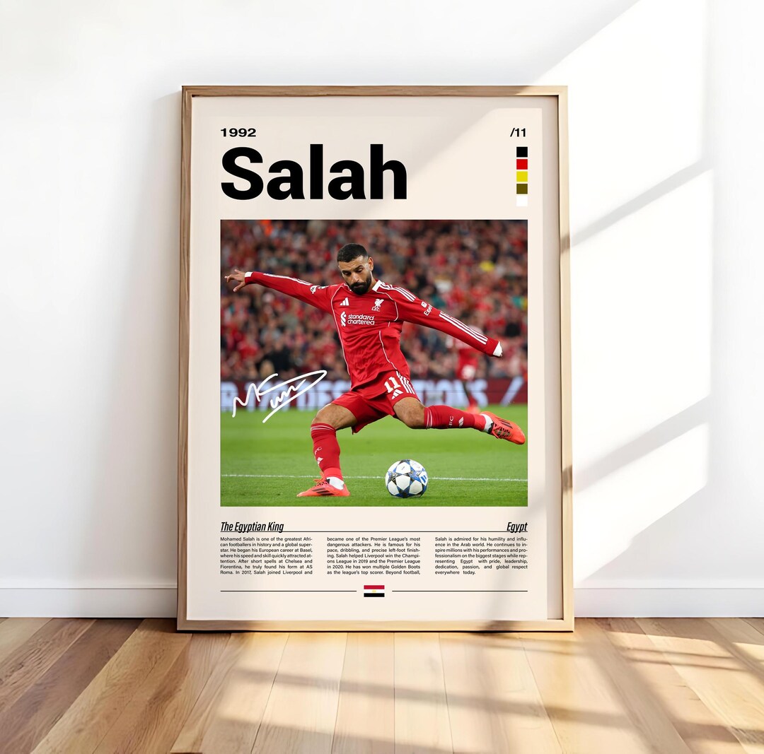 Mohamed Salah Poster | Liverpool Superstar Wall Art | Egypt King Soccer ...