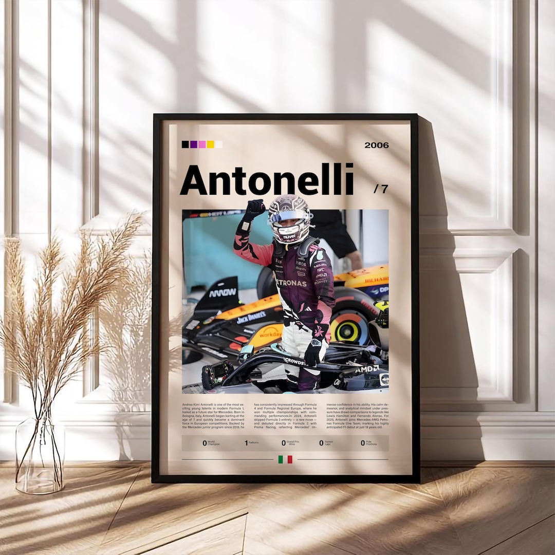 Kimi Antonelli F1 Poster, Mercedes Racing Artwork, Formula 1 Future ...