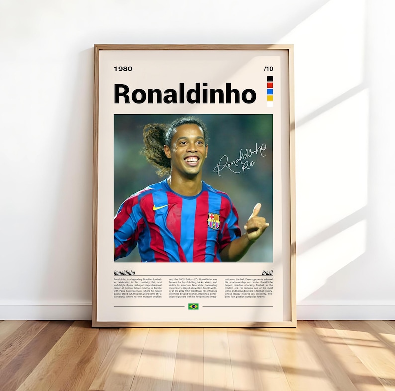 Ronaldinho Poster | FC Barcelona Legend Wall Art | Brazil Football Icon ...