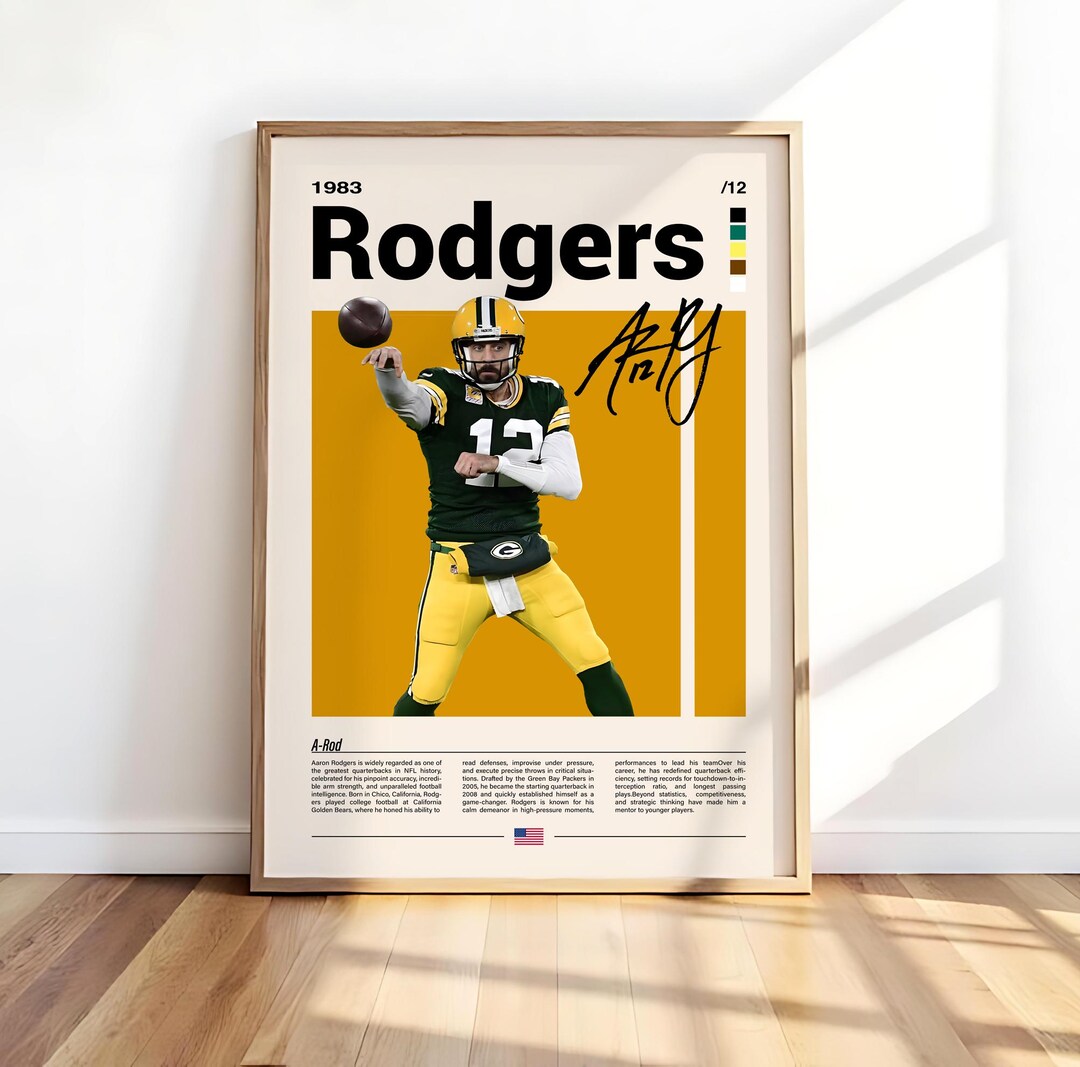 Aaron Rodgers Poster, Motivational Football Wall Art, NFL Quarterback ...