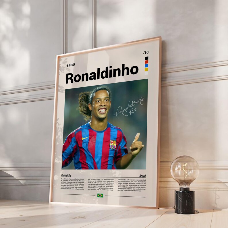 Ronaldinho Poster | FC Barcelona Legend Wall Art | Brazil Football Icon ...