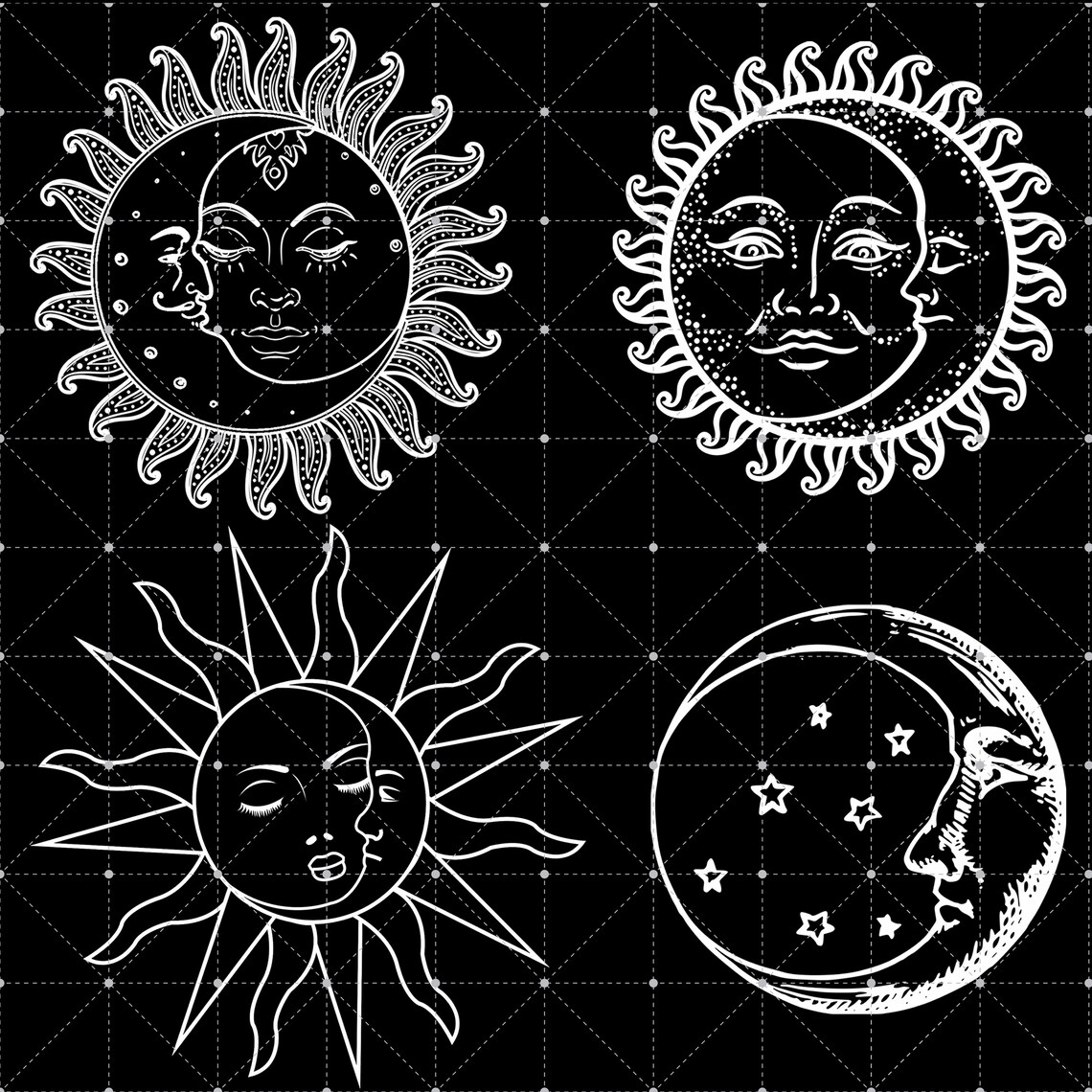 Bundle Celestial Sun and Moon Png, Boho Sun Moon Png, Sun and Moon ...
