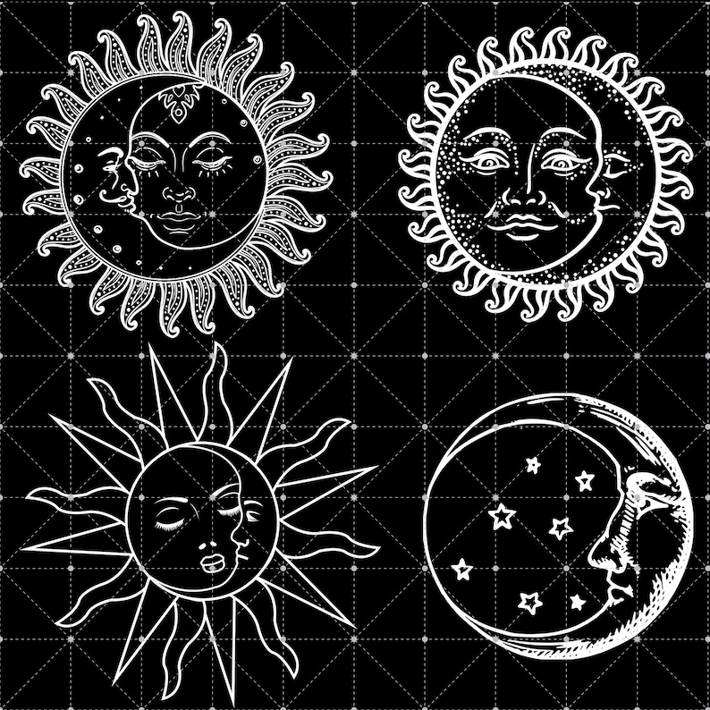 Bundle Celestial Sun and Moon Png, Boho Sun Moon Png, Sun and Moon ...