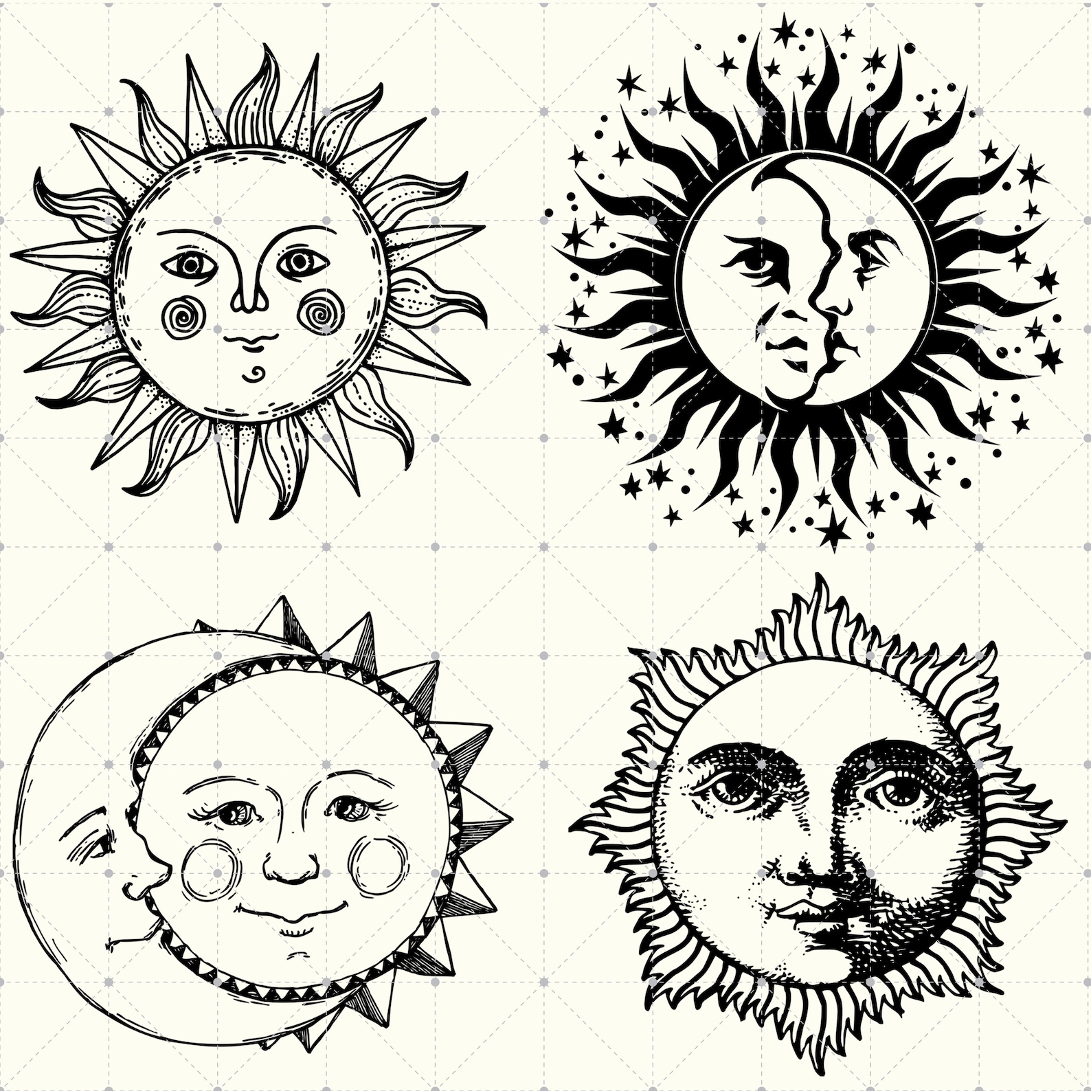 Bundle Celestial Sun and Moon Png, Boho Sun Moon Png, Sun and Moon ...