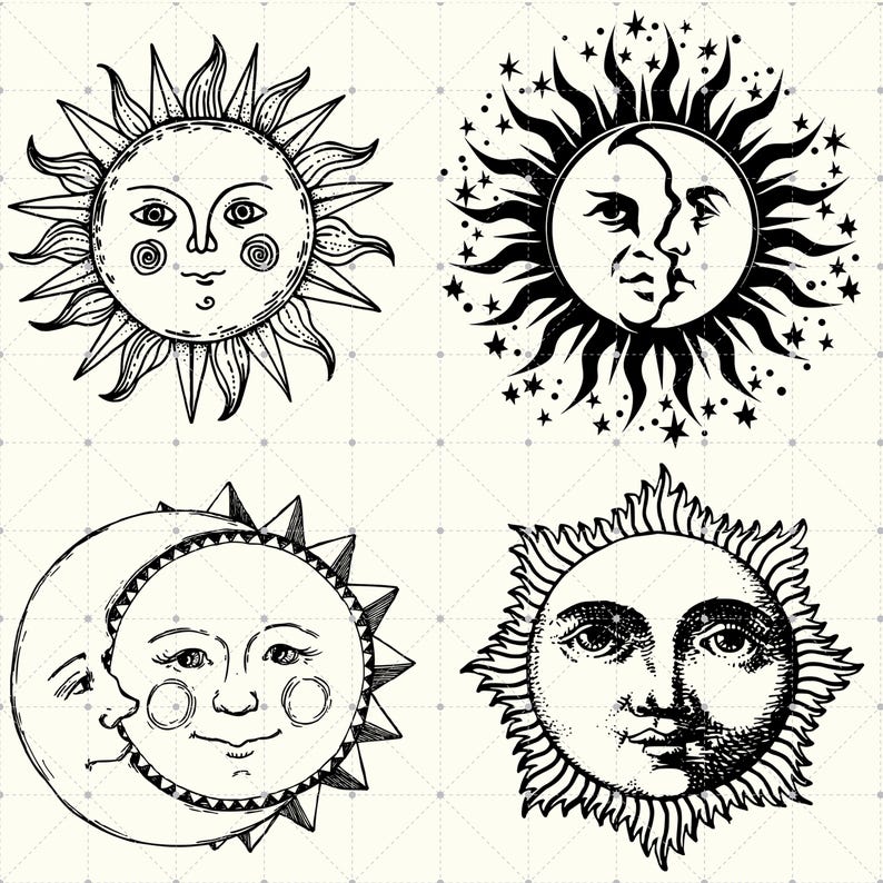 Bundle Celestial Sun and Moon Png, Boho Sun Moon Png, Sun and Moon ...