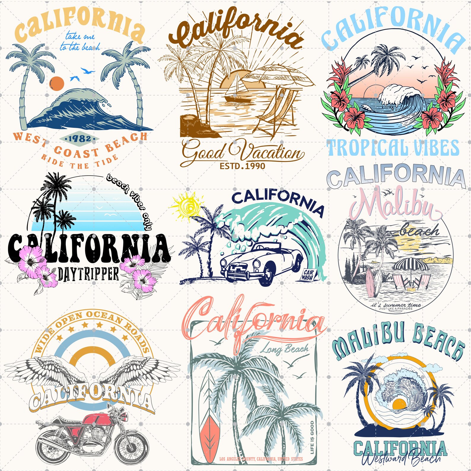 Bundle California Png, Retro California Beach Png, Bundle California ...