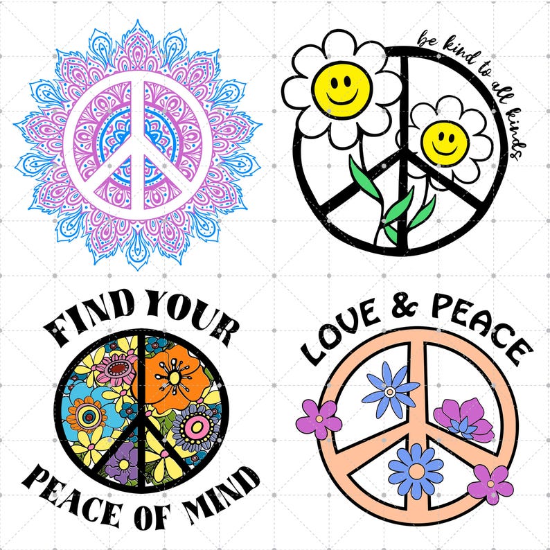 Floral Peace Png, Peace Sign Png, Peace Sign Bundle Png, Love and Peace ...