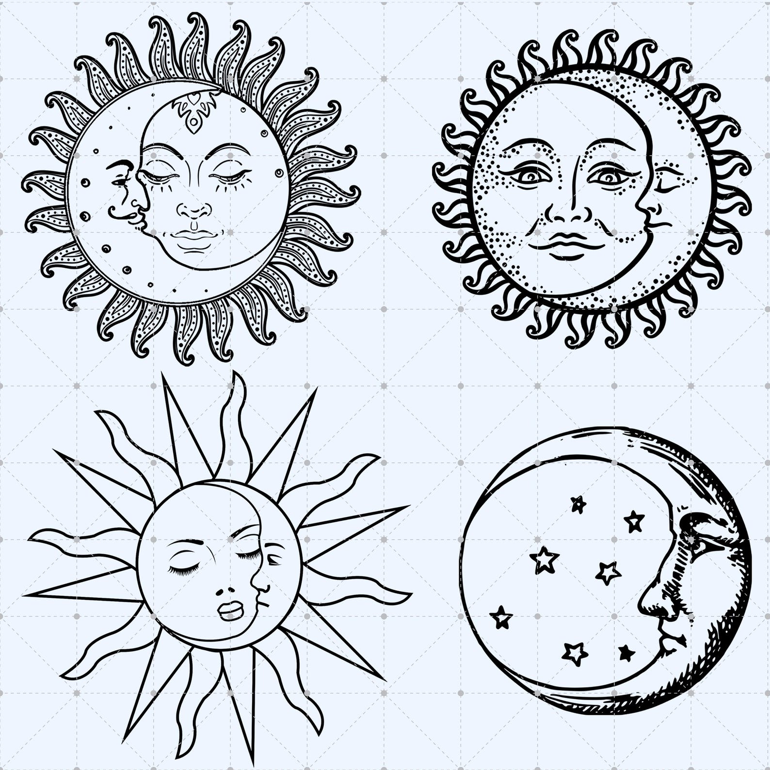 Bundle Celestial Sun and Moon Png, Boho Sun Moon Png, Sun and Moon ...