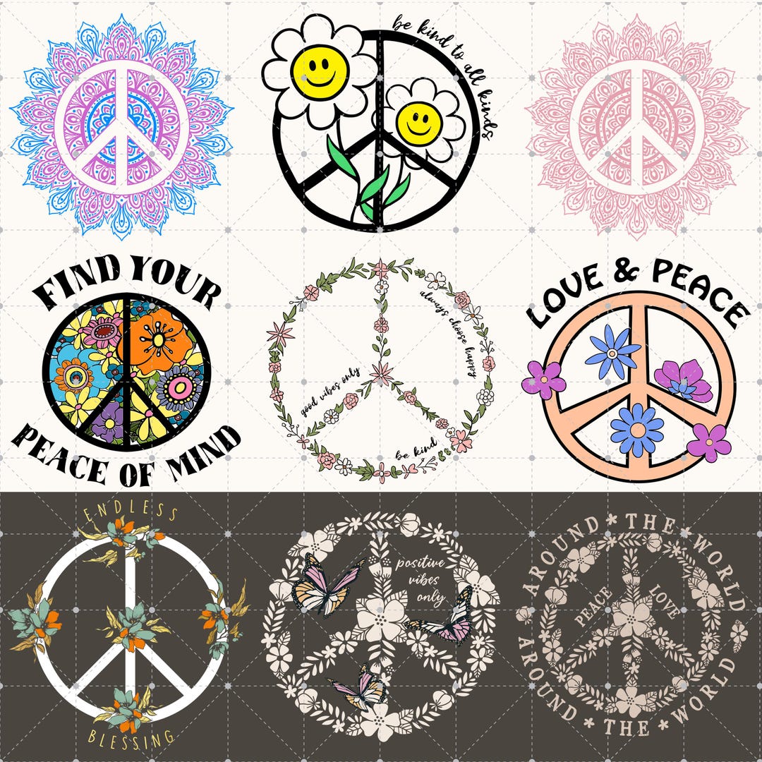 Floral Peace Png, Peace Sign Png, Peace Sign Bundle Png, Love and Peace ...