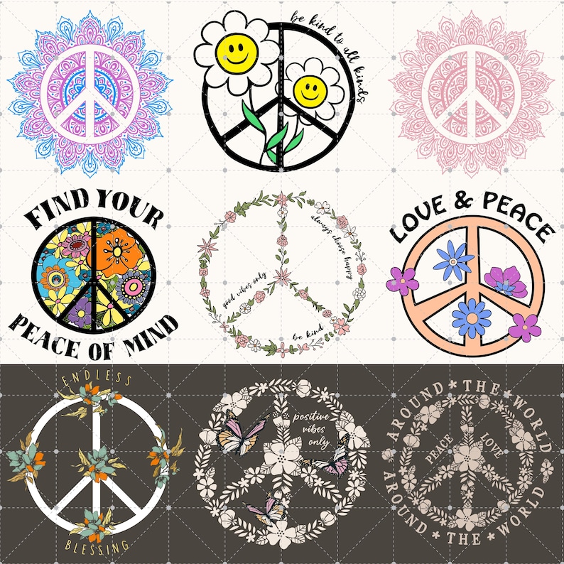 Floral Peace Png, Peace Sign Png, Peace Sign Bundle Png, Love and Peace ...